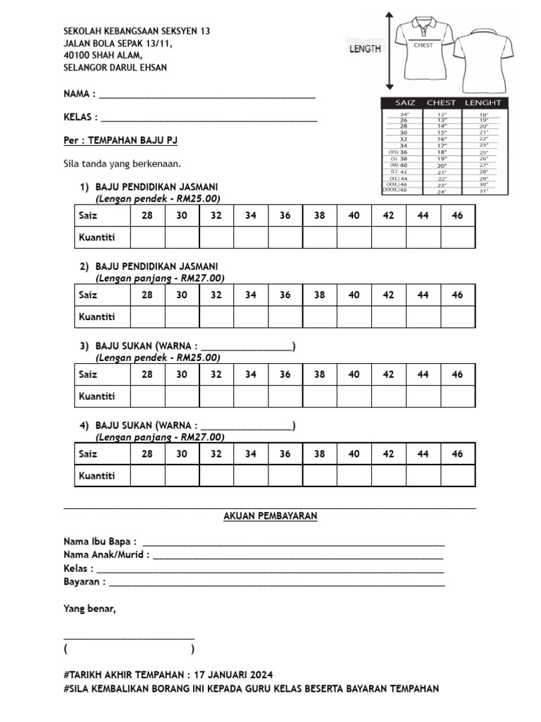Borang Tempahan Baju | PDF