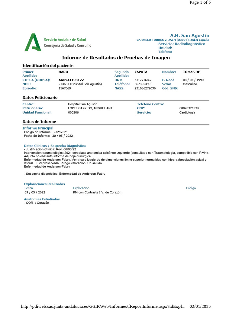 Informe de RM del Corazón en Fabry | PDF | Fisiología Cardiovascular ...