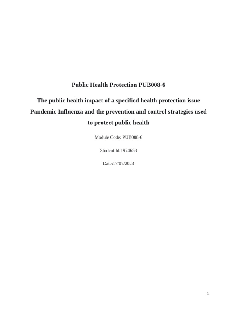 Public Health Protection | PDF | Influenza A Virus Subtype H1 N1 | Pandemic