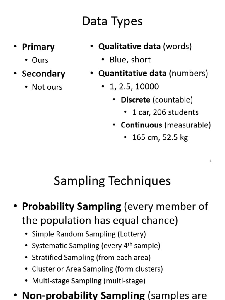 Data Types and Sampling Techniques | PDF | Arithmetic Mean | Mode (Statistics)