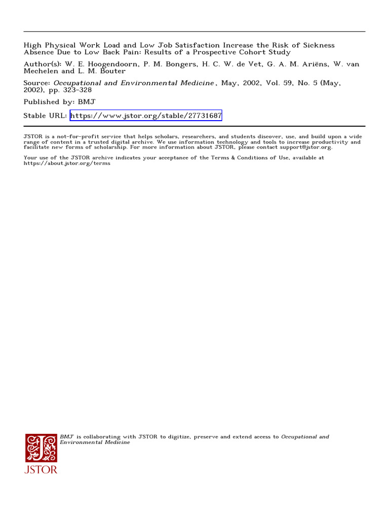Workload, Satisfaction, and Back Pain Risk | PDF | Low Back Pain ...