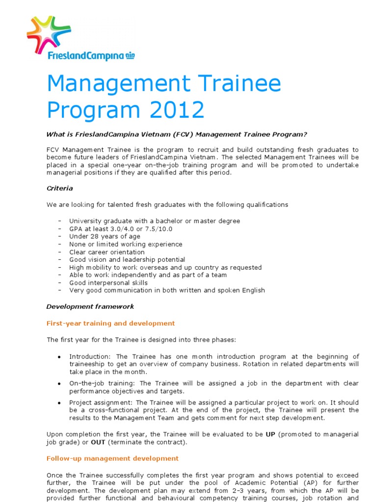 Management Trainee Program 2012 | PDF | Mentorship | Salary