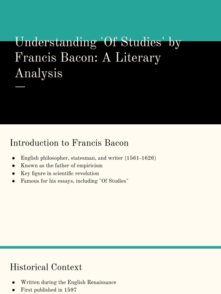 Understanding 'Of Studies' by Francis Bacon - A Literary Analysis | PDF ...