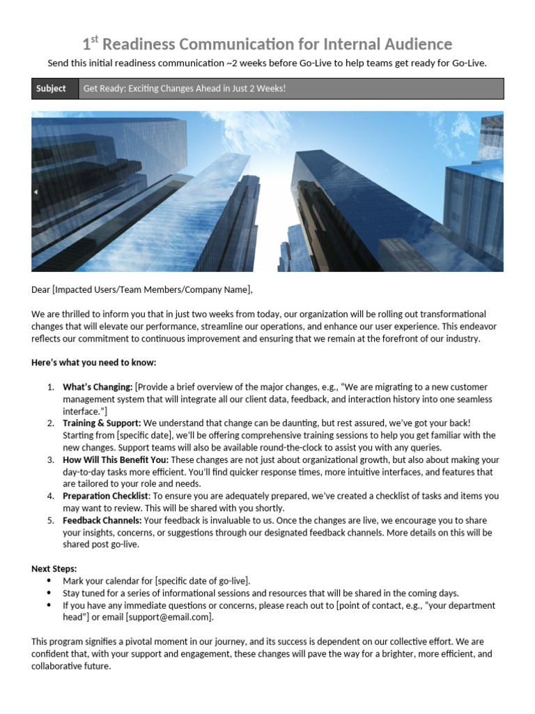 Go-Live Readiness Communication Guide | PDF | Communication | Business