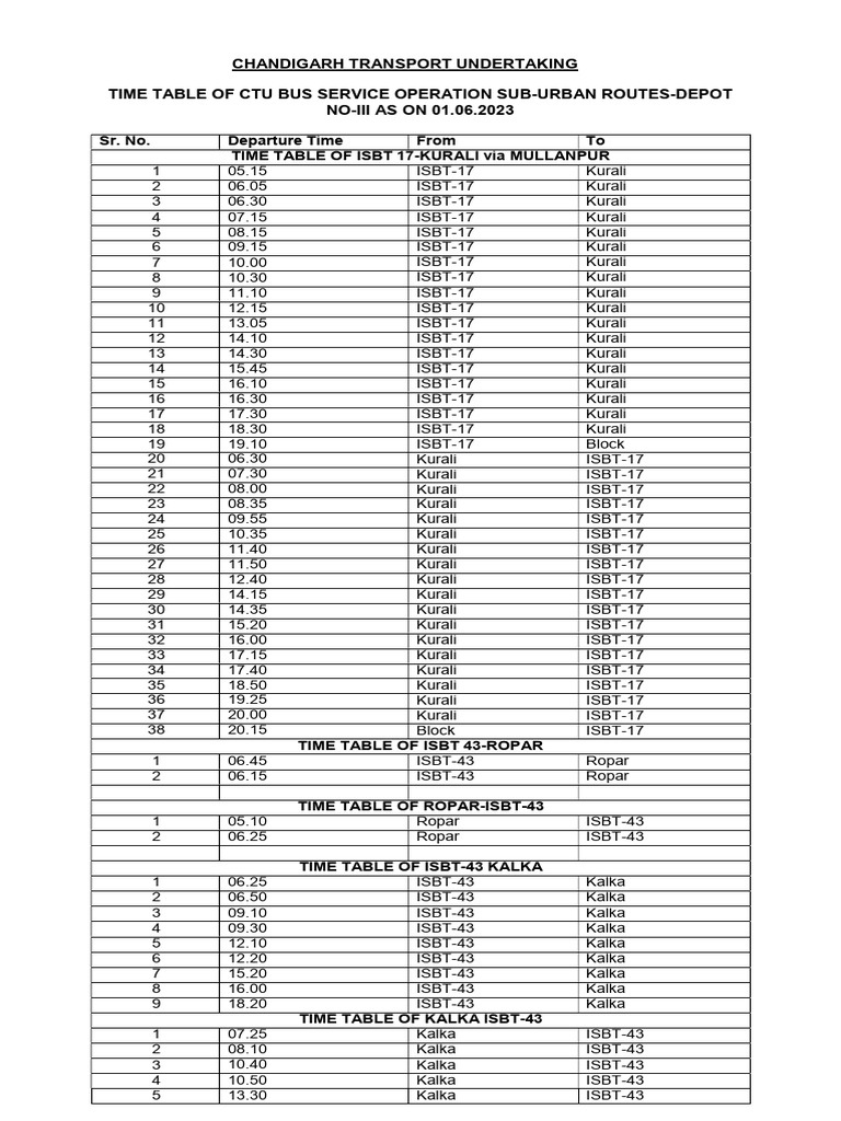 Sub TimeTable 010623 | PDF | Punjab | Bus Transport