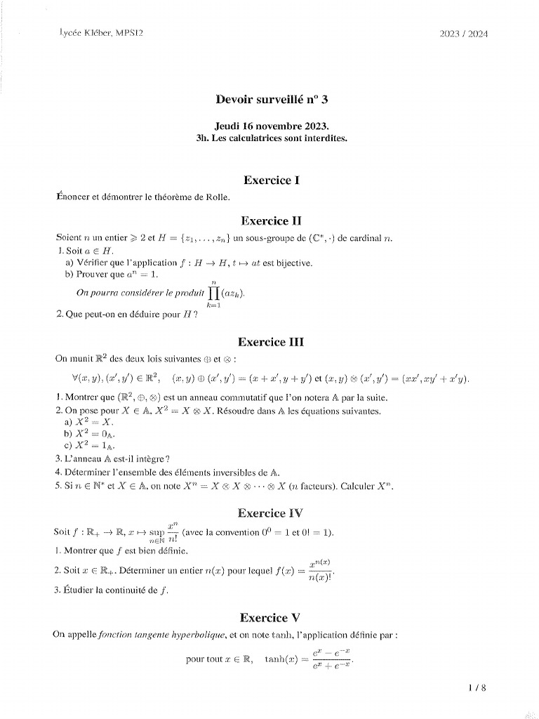 DS N°3 Et Correction | PDF