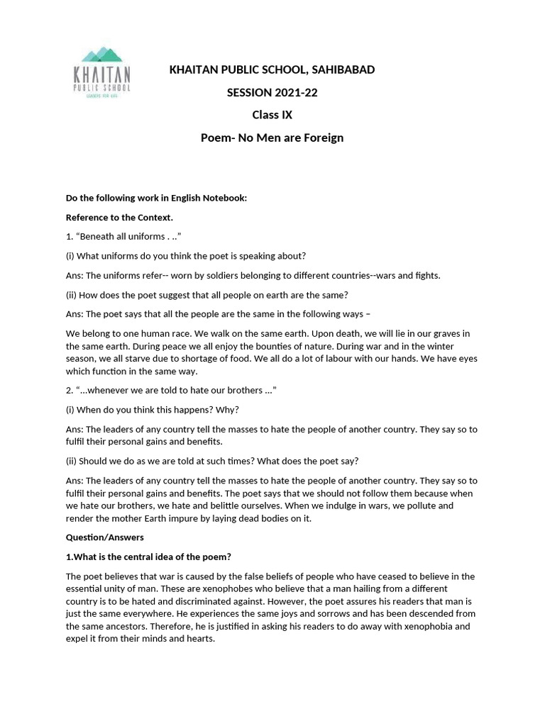 Understanding Uniforms in "No Men are Foreign" | PDF