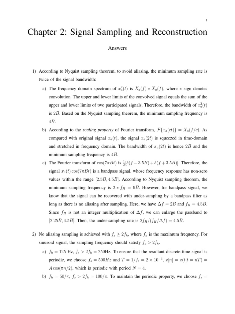 Chapter2solutions Pdf Sampling Signal Processing Bandwidth Signal Processing 