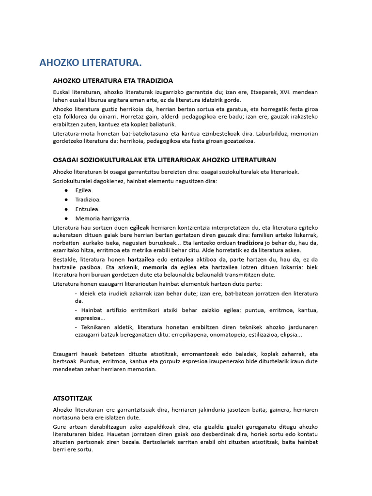 Diego Perez - AHOZKO LITERATURA | PDF