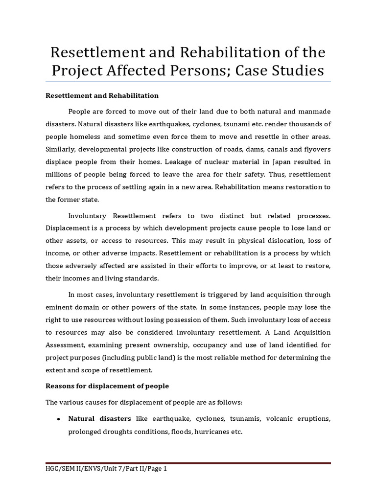 Unit 7 Resettlement and Rehabilitation Case Studies Bhubon Das | PDF