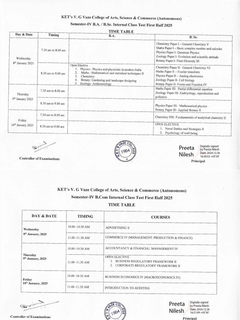 Sem IV BA-BSC-BCOM Internal Class Test First Half 2025 | PDF