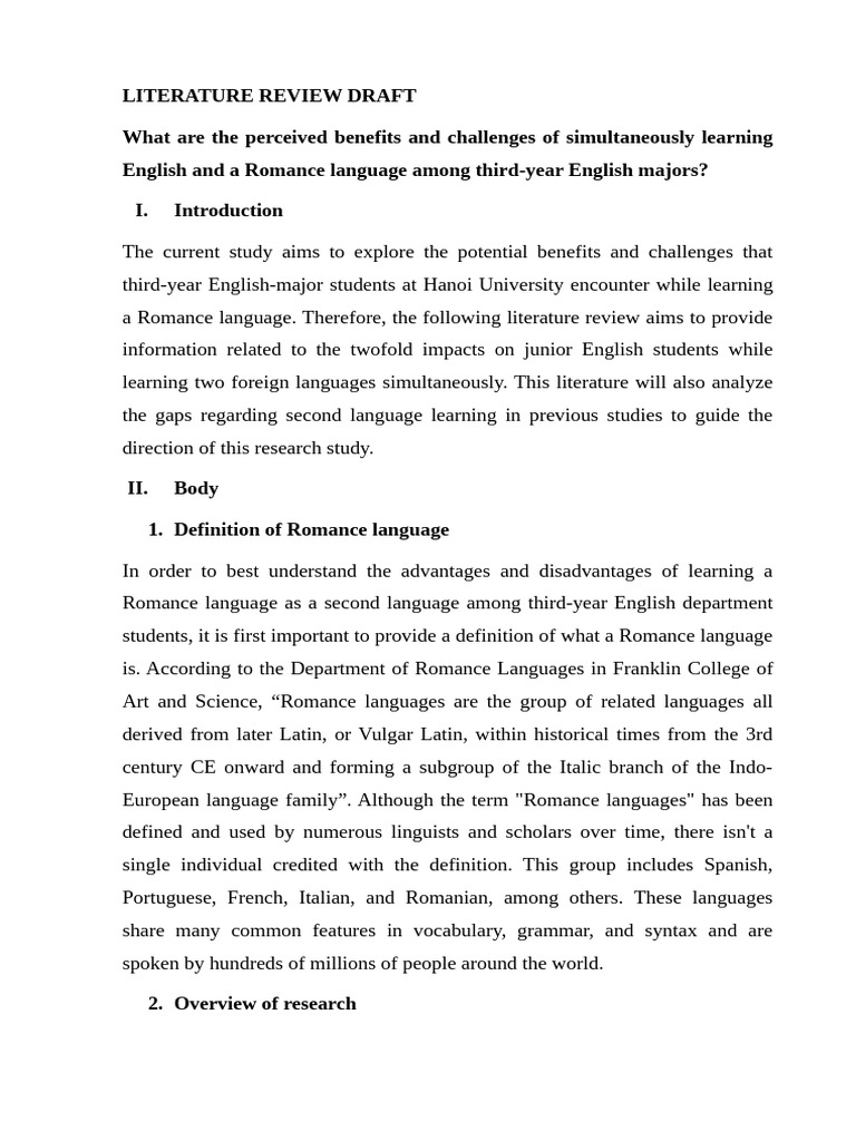 LITERATURE REVIEW DRAFT | PDF | Second Language Acquisition | Learning