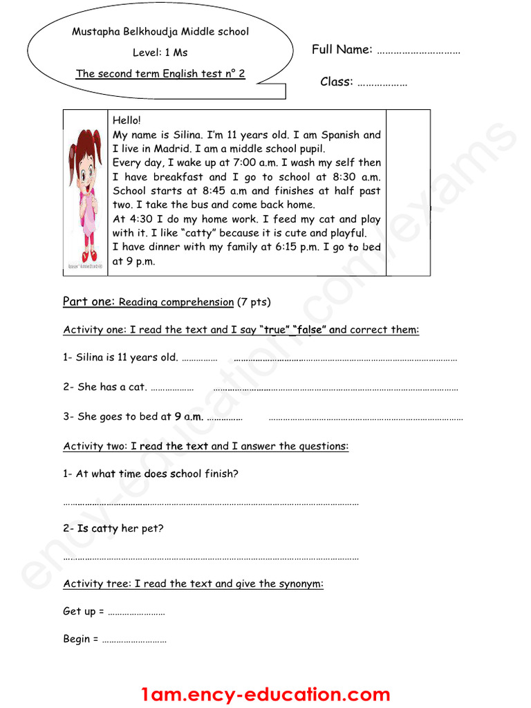 English Test for Middle School Students | PDF | Linguistics | Language ...