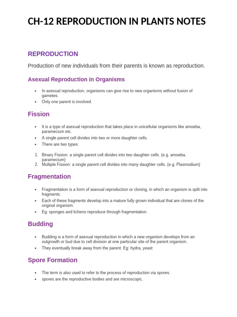 REPRODUCTION IN PLANTS NOTES | PDF | Flowers | Fertilisation
