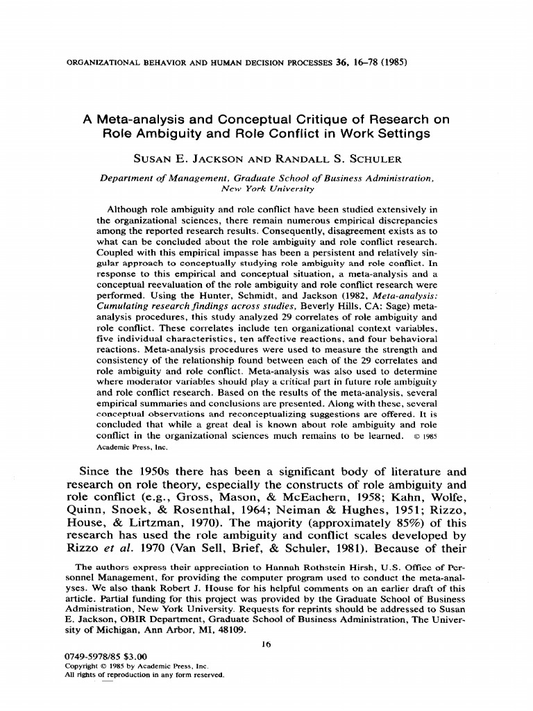role ambiguity and role conflict 2 | PDF | Standard Deviation | Meta Analysis