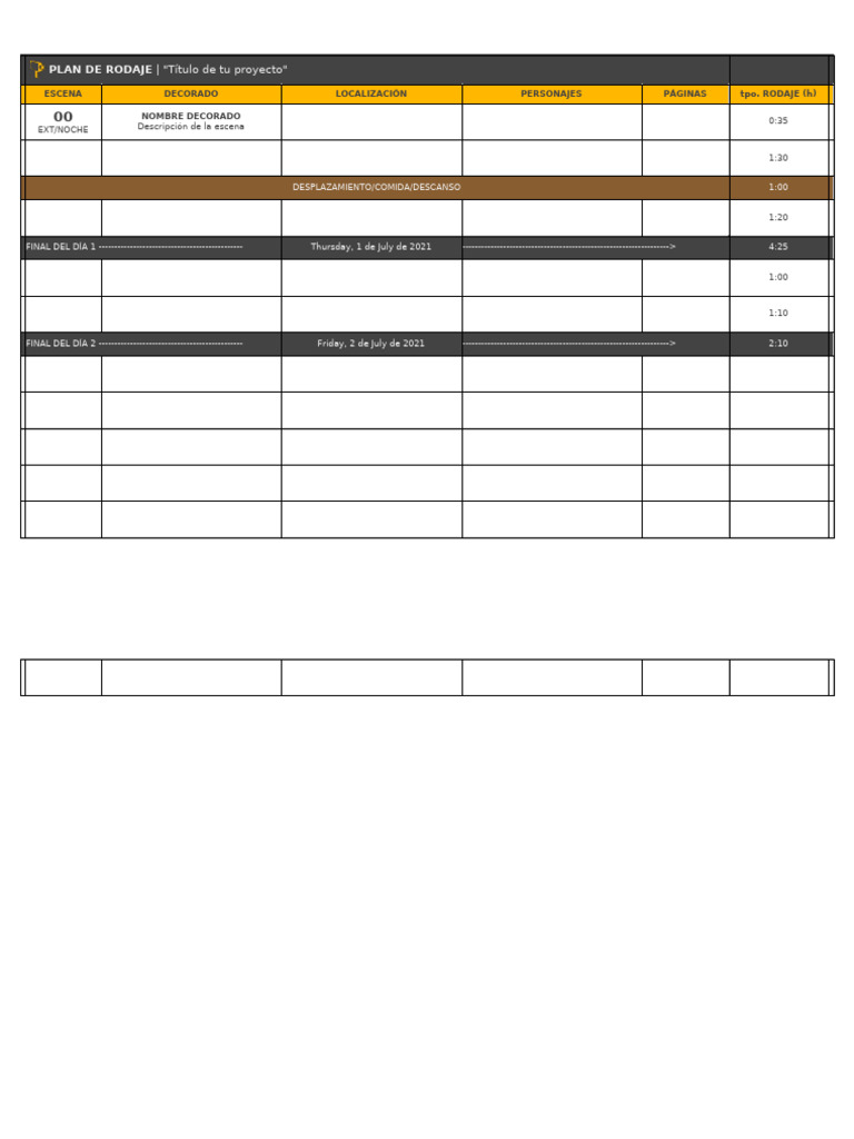 Plantilla Plan de Rodaje | PDF