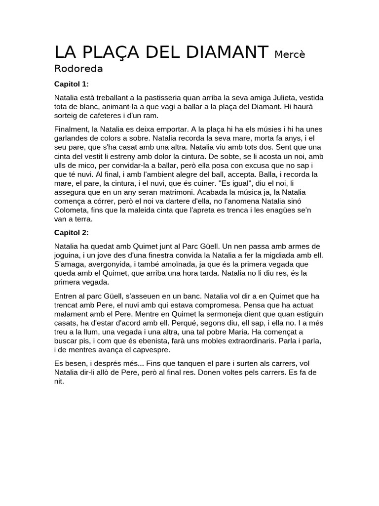 LA PLAÇA DEL DIAMANT Mercè Rodoreda | PDF
