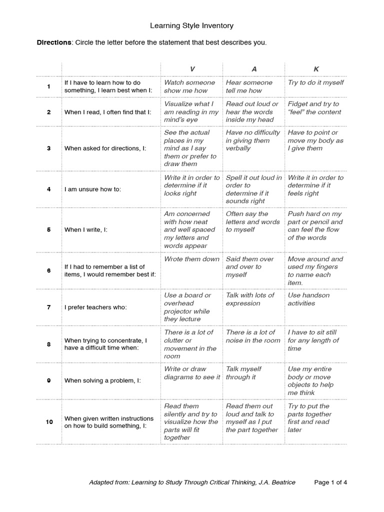 Learning Style Inventory | PDF | Learning | Recall (Memory)