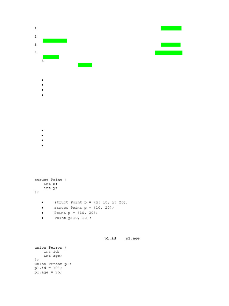 C Structures and Unions: Key Concepts | PDF | Pointer (Computer ...