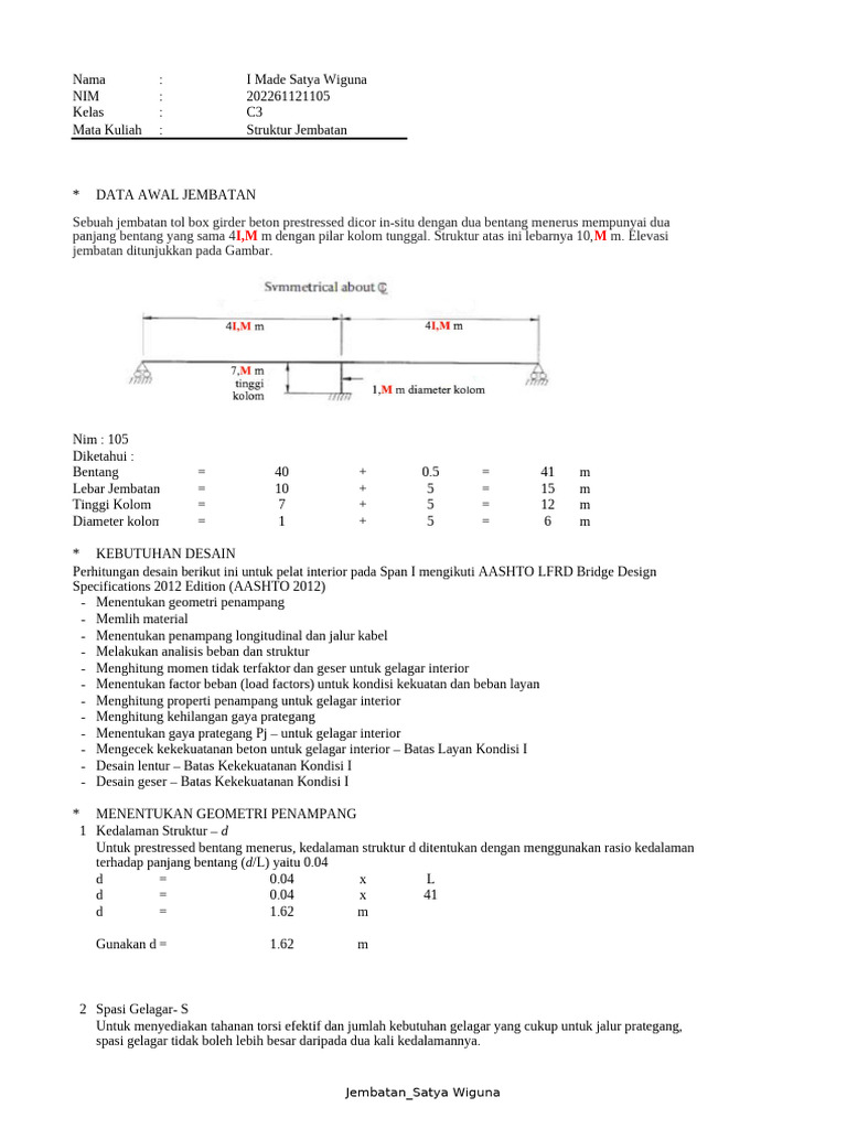 Tugas 3_Struktur Jembatan_103_C3_I Made Satya Wiguna(1) | PDF