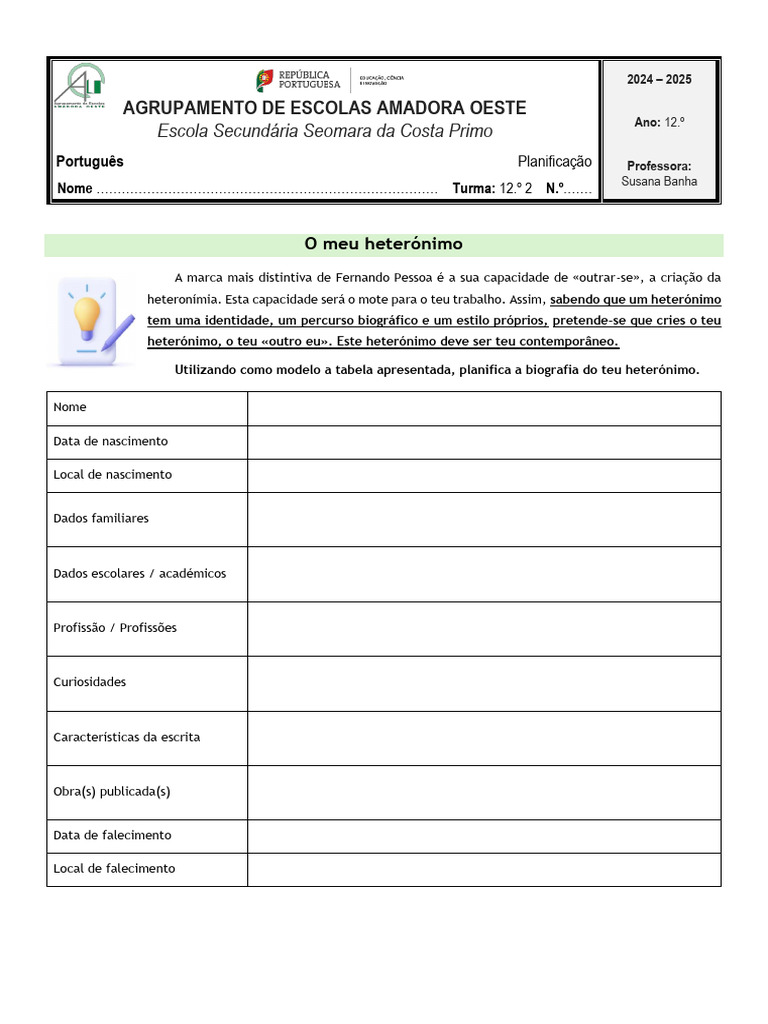 2_Criação de heterónimo - Planificação | PDF