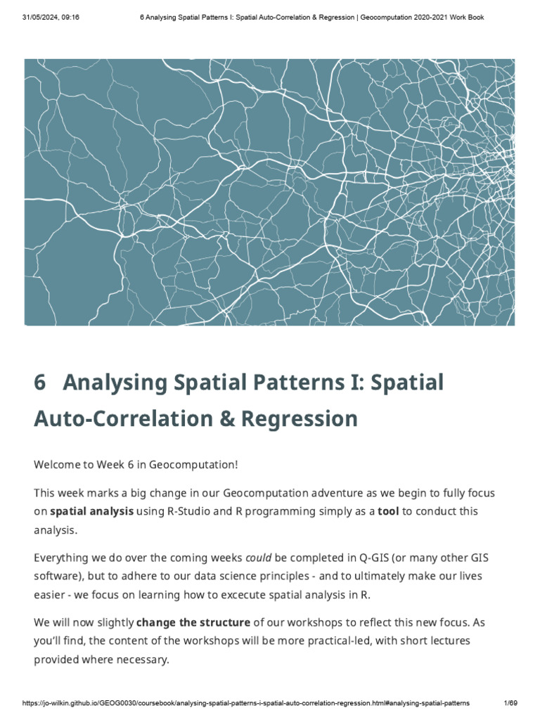 6 Analysing Spatial Patterns I Spatial Auto Correlation And Regression Geocomputation 2020 2021 