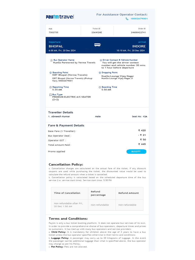 Paytm Bus Eticket-5 Abneesh | PDF | Bus | Identity Document