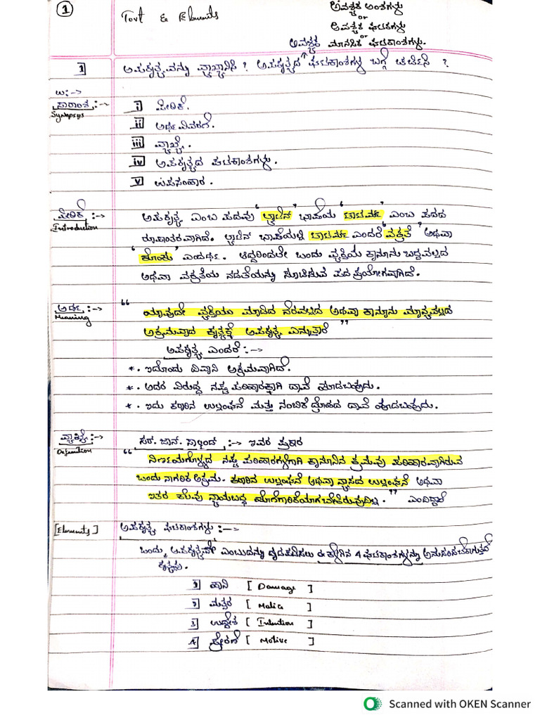Law of Tort Kannada Sem 2 | PDF