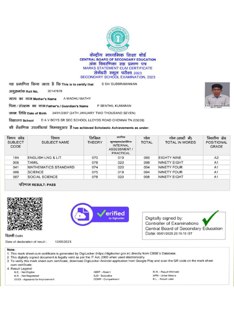 10th Mark Sheet | PDF