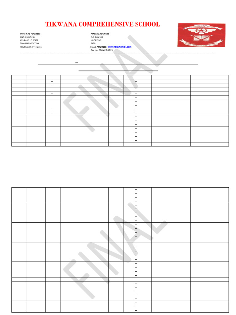 2024 FINAL EXAM TIMETABLE - INTERNAL (1) | PDF | Science