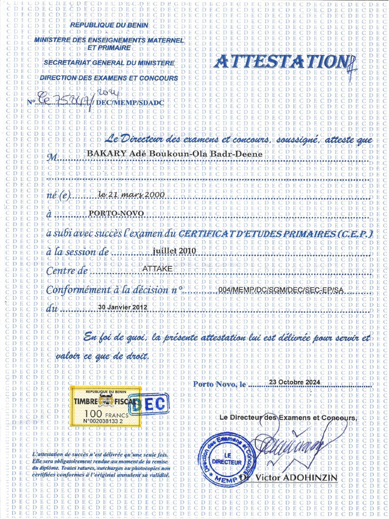 Attestation CEP | PDF