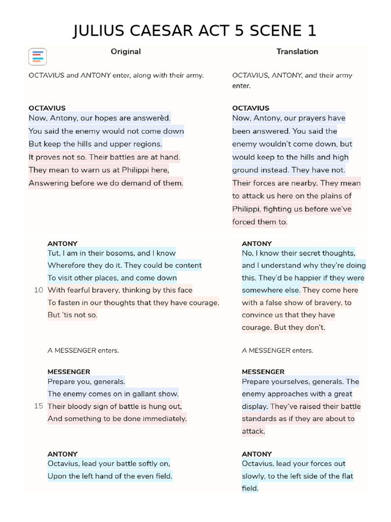 Julius Caesar Act 5 Scene 1 | PDF