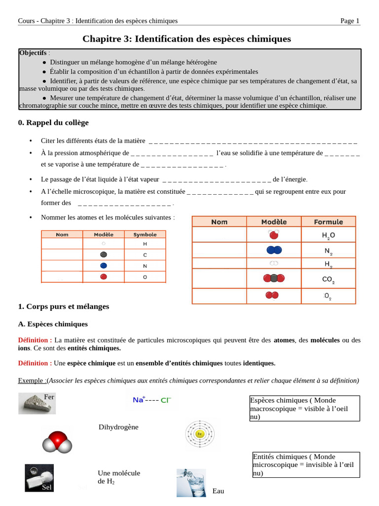 Identification des espèces chimiques | PDF | Chimie | Température