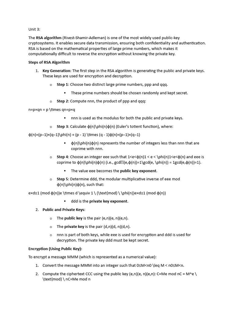 RSA Algorithm Explained | PDF | Key (Cryptography) | Arithmetic