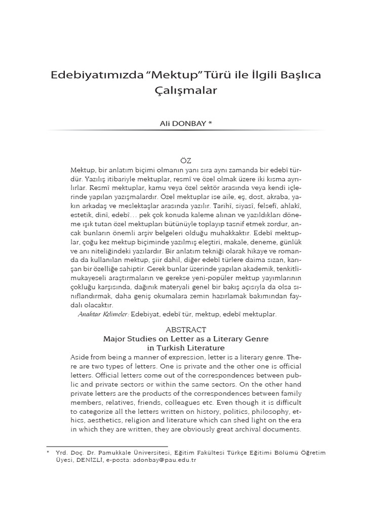 Edebiyatimizda Mektup Turu Ile Ilgili Ba | PDF