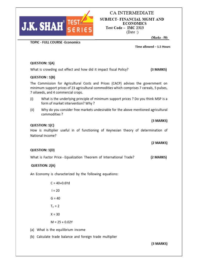 IMC 2313_F.M. AND ECO_QUESTION PAPER | PDF | Prices | Market (Economics)