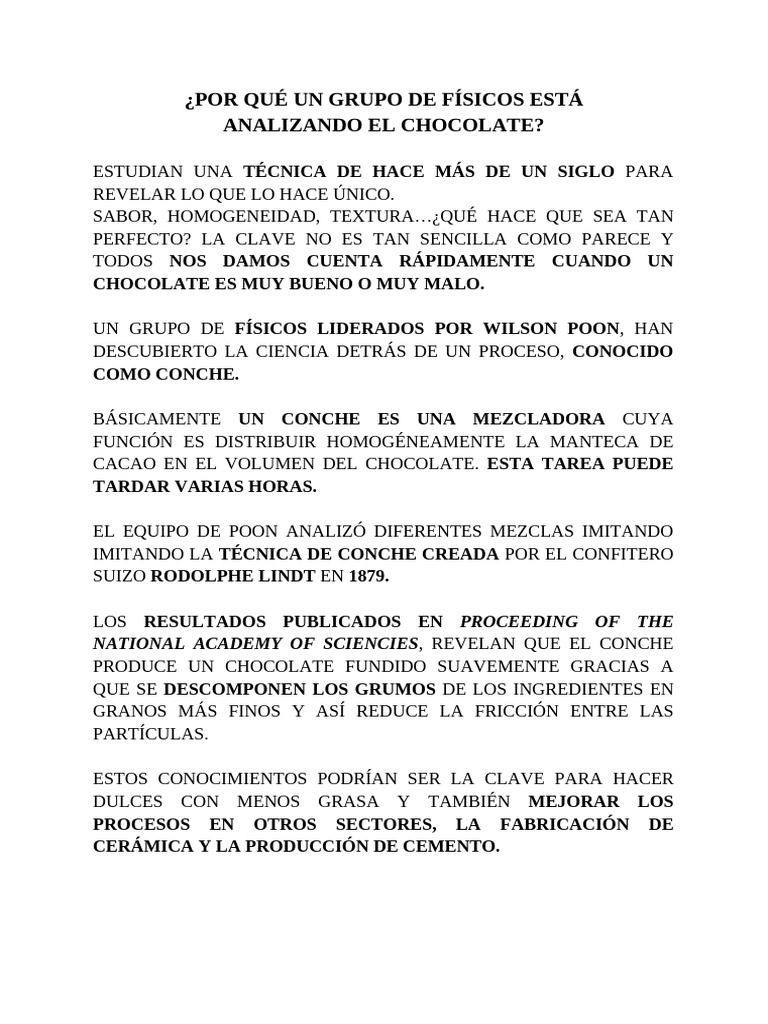 Lectura Chocolate Adaptat | PDF