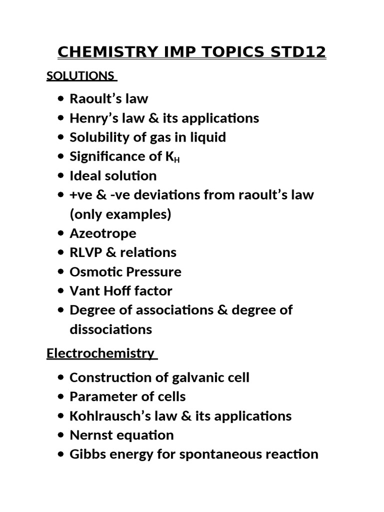 Chemistry Imp Topics STD1 | PDF