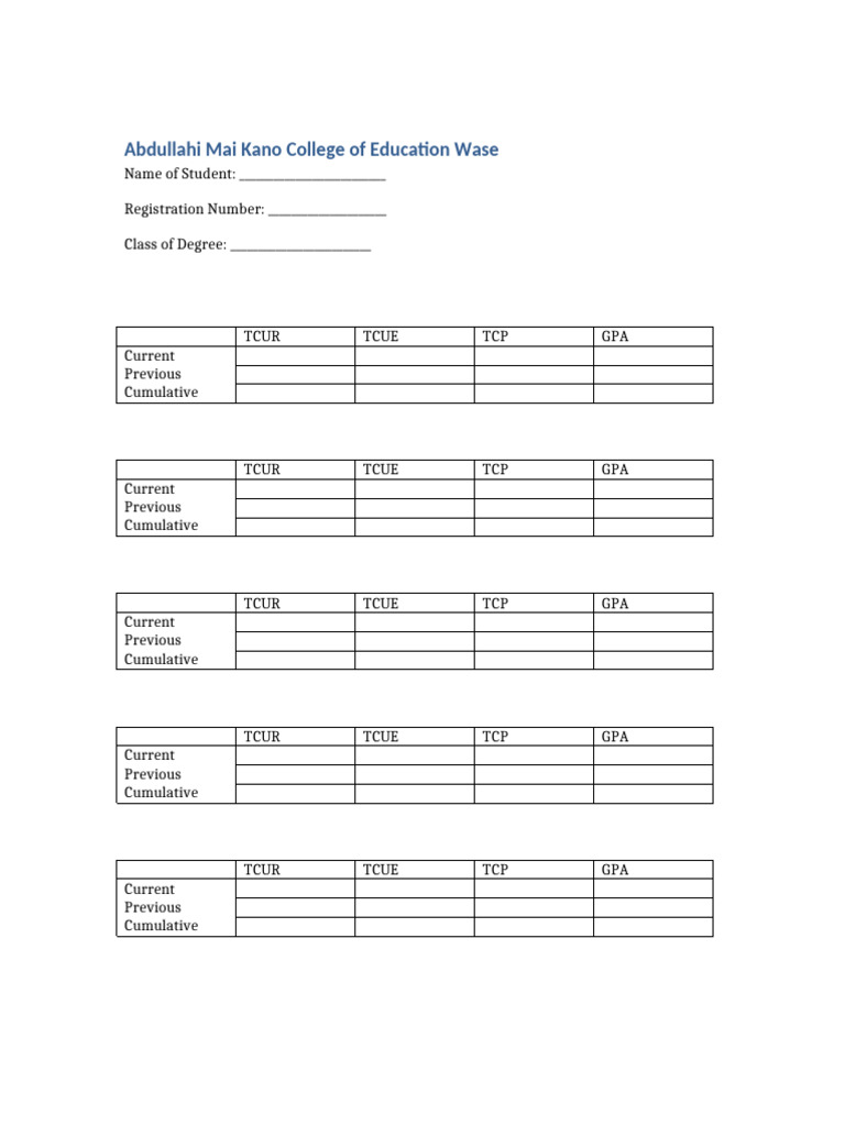 GPA Calculation Template With Institute | PDF