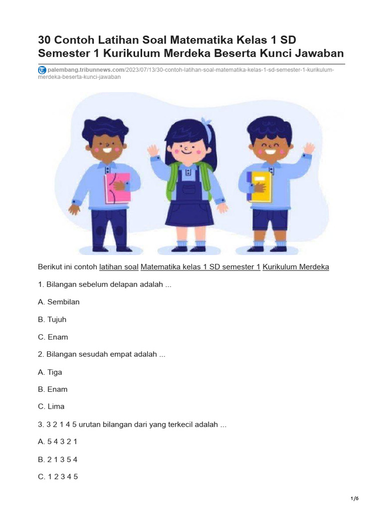 30 Contoh Latihan Soal Matematika Kelas 1 Sd Semester 1 Kurikulum