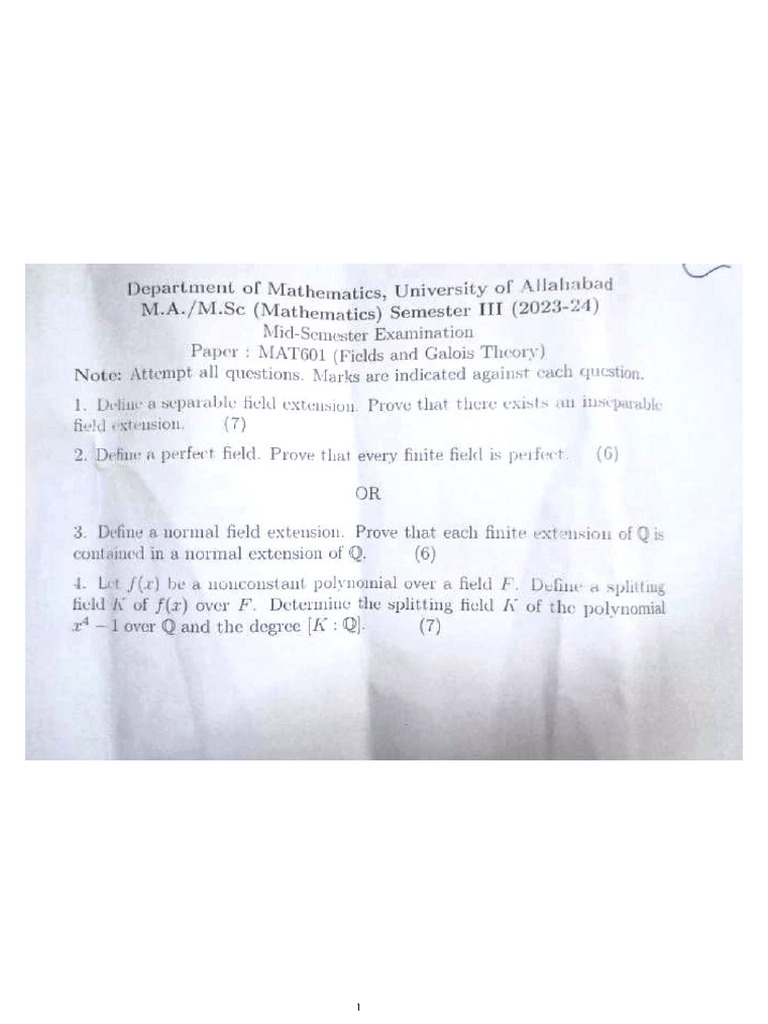Mid Sem (3rd Sem) Exam Paper | PDF