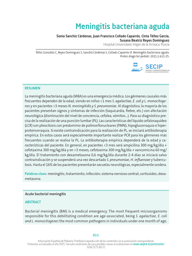 Meningitis Bacteriana Aguda: Protocolo 2021 | PDF | Meningitis ...