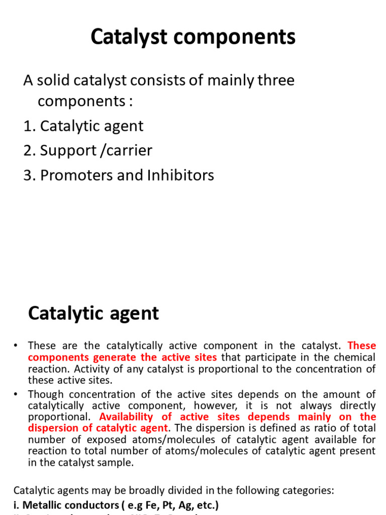 Lec2 Catalysts and Components | PDF | Catalysis | Precipitation (Chemistry)