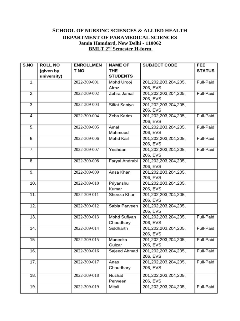 H Forms 2022 BMLT 2ND SEM | PDF