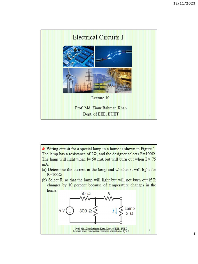 EEE 101 Lec 10 | PDF | Electrical Network | Computer Engineering