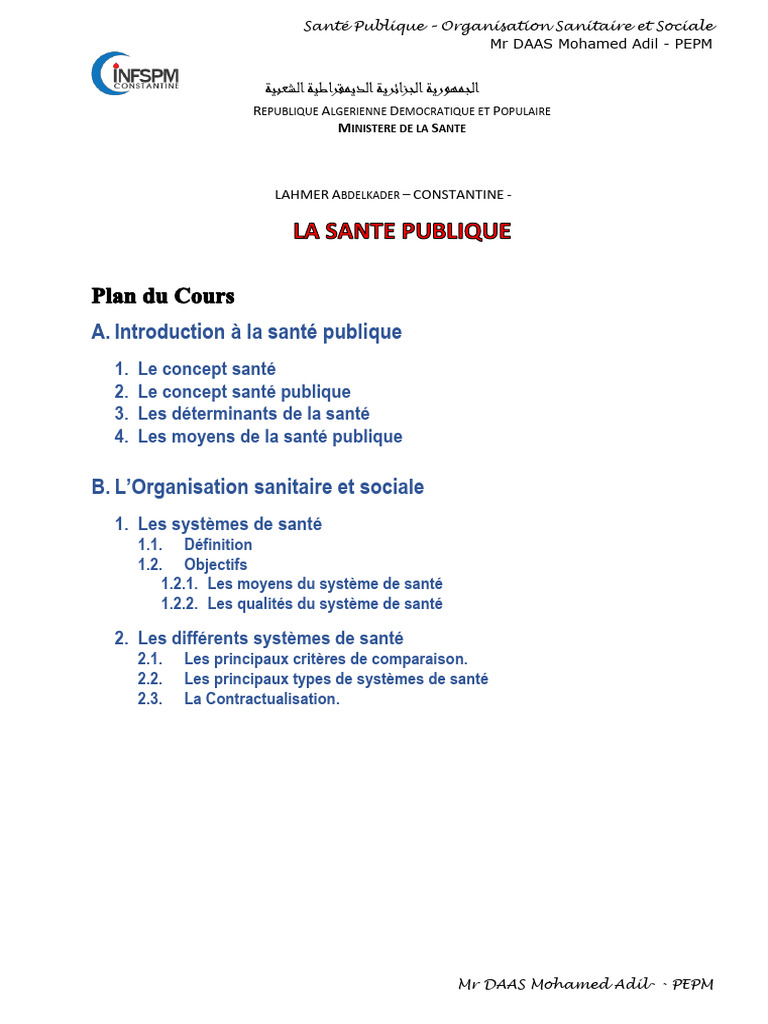 Santé Publique et Organisation Sanitaire | PDF | Santé publique ...