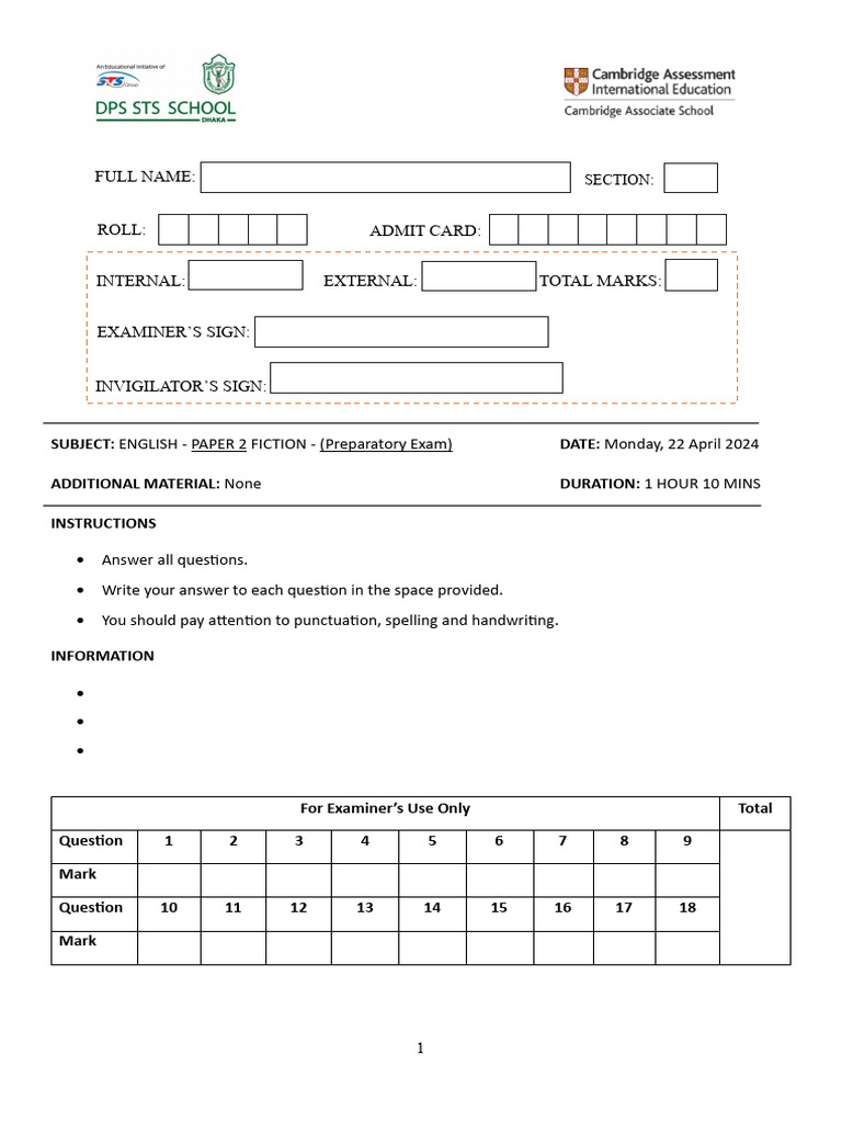 G7 English Paper 2 Exam Sample | PDF