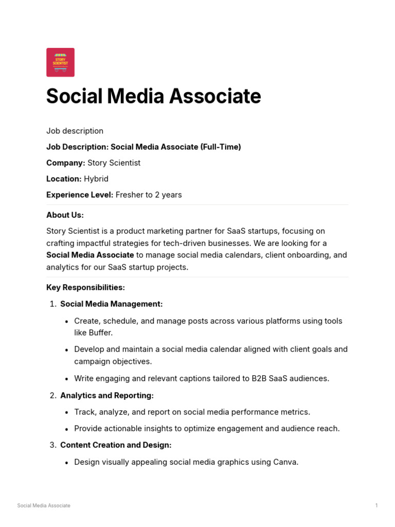 Job Description Social Media Associate | PDF | Popular Culture & Media ...