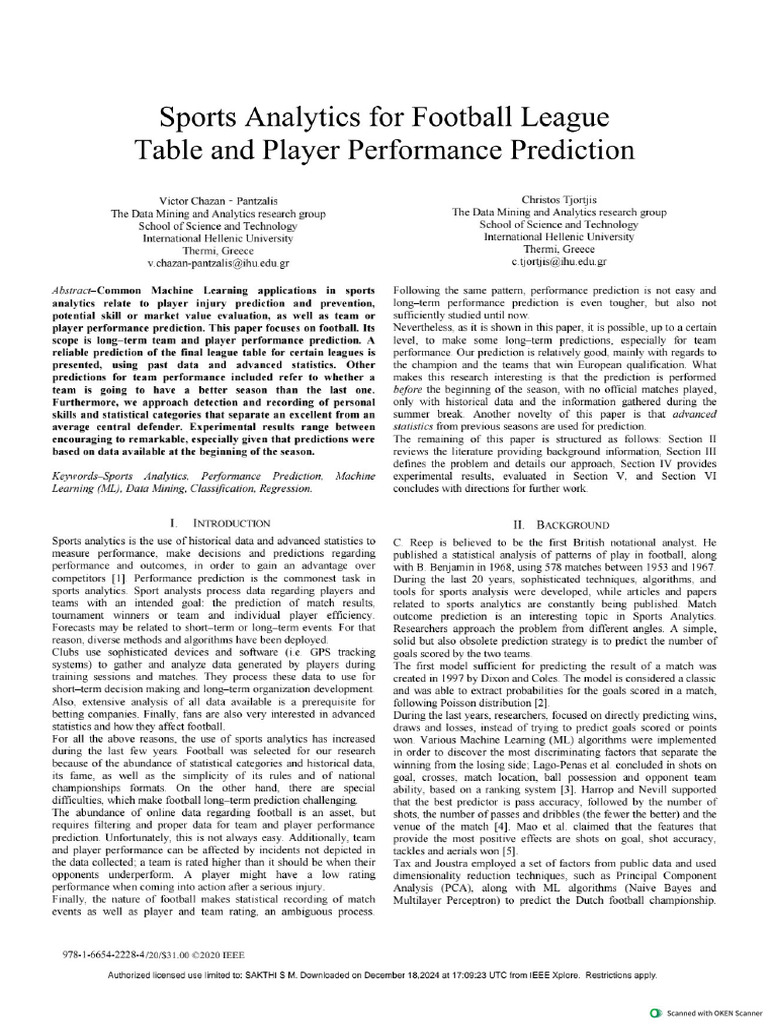 Sports Analytics for Football League Table and Player Performance ...