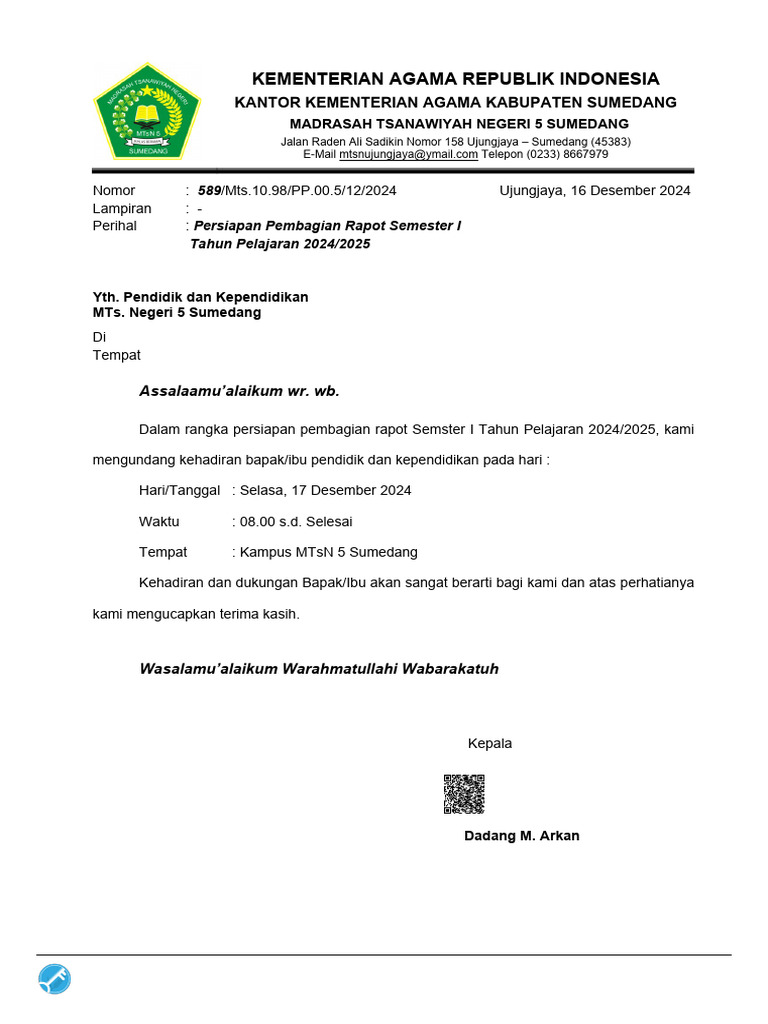 Persiapan Rapot Semester I MTsN 5 Sumedang | PDF